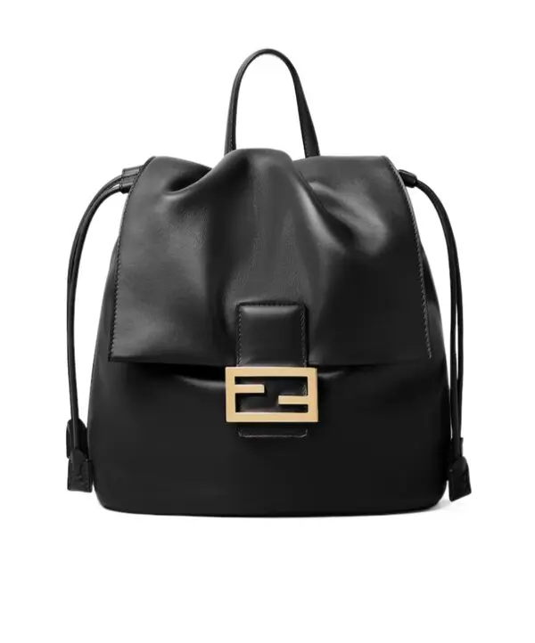 Fendi Ff Clasp Drawstring Backpack - Black