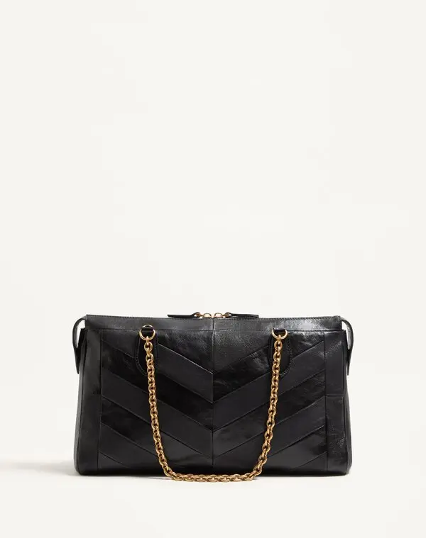 Valentino Garavani Panthea Chevron Patterned Zip-up Shoulder Bag - Black