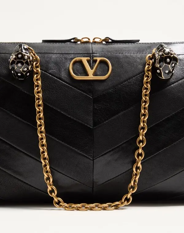 Valentino Garavani Panthea Chevron Patterned Zip-up Shoulder Bag - Black