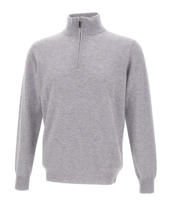 KANGRA Half Zip Stand Collar Knitted Sweater - Grey