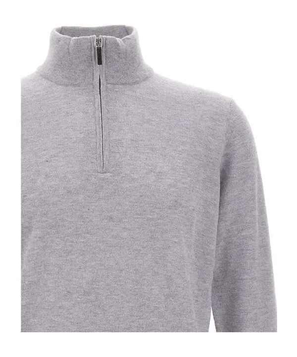 KANGRA Half Zip Stand Collar Knitted Sweater - Grey