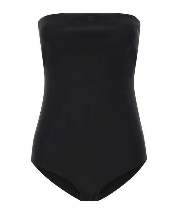 COURREGES Logo-embroidered Strapless Bodysuit - Black
