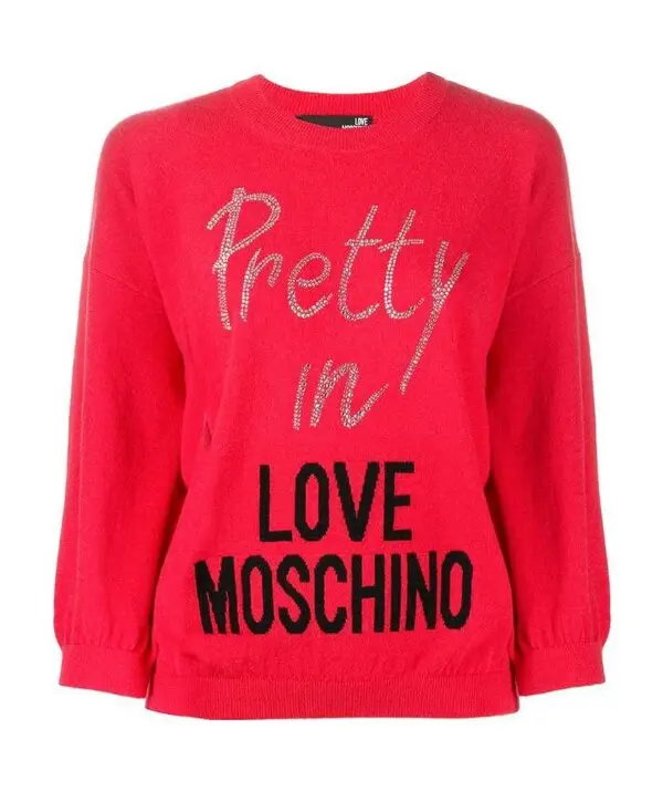Moschino Crystal Decorated Logo-inlaid Pullover - Red