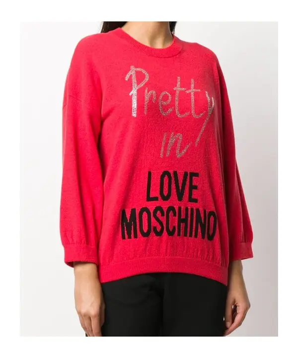 Moschino Crystal Embellished Logo Pullover