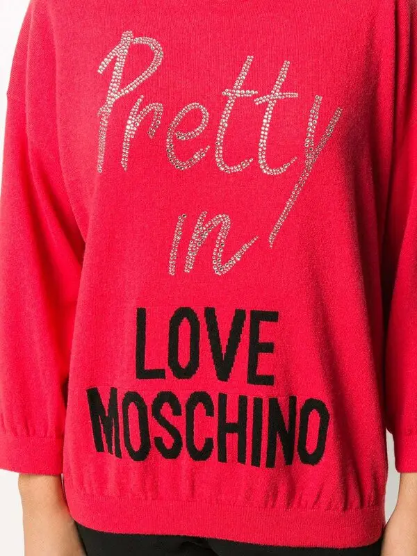 Moschino Crystal Embellished Logo Pullover