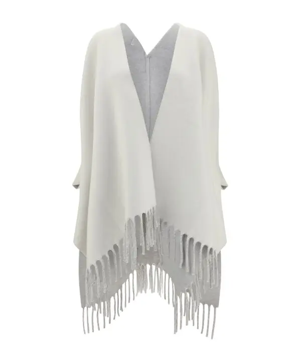 Brunello Cucinelli Knitted Cape With Fringed Edges