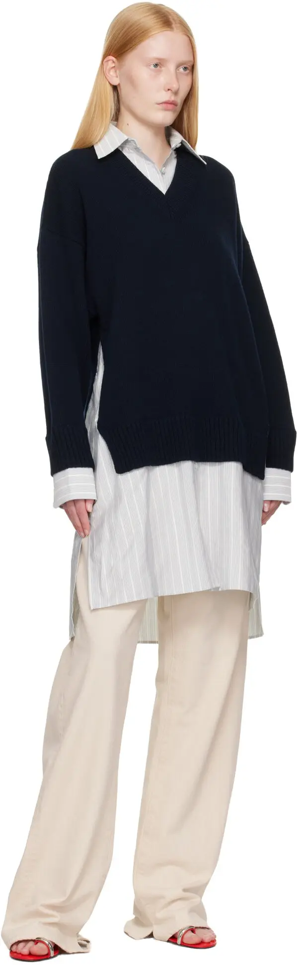 Stella McCartney Layered V-neck Sweater Dress With Shirting Details
