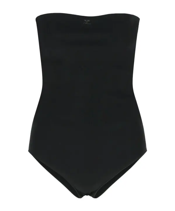 COURREGES Strapless Embroidered Logo Jersey Bodysuit - Black