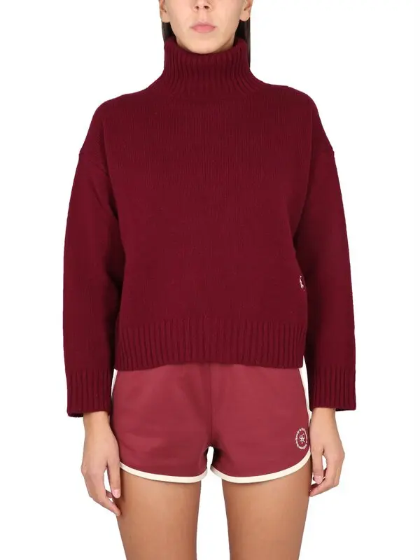 SPORTY  RICH Sporty & Rich Embroidered High Neck Ribbed Knit Sweater