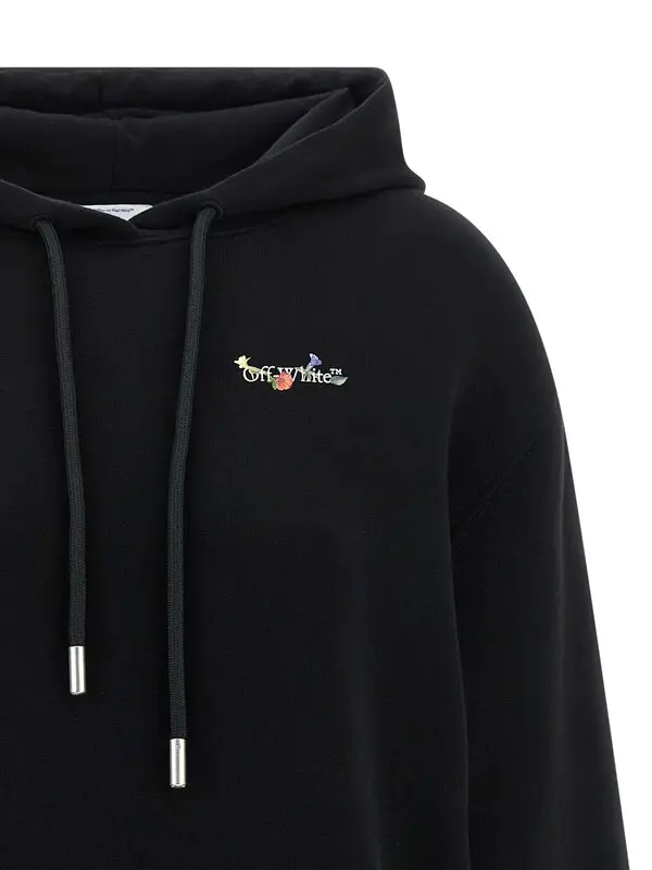 Off-White Arrow-shaped Glass Flower" Print Drawstring Hoodie