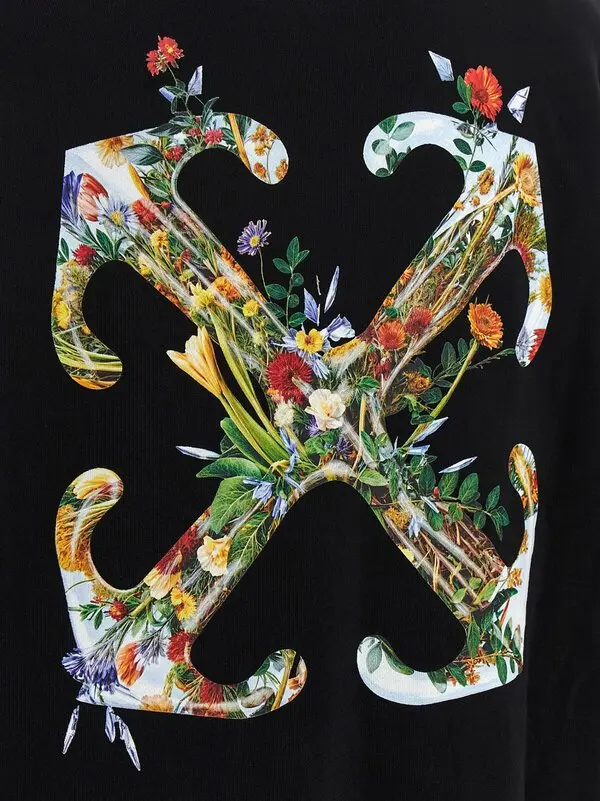 Off-White Arrow-shaped Glass Flower" Print Drawstring Hoodie