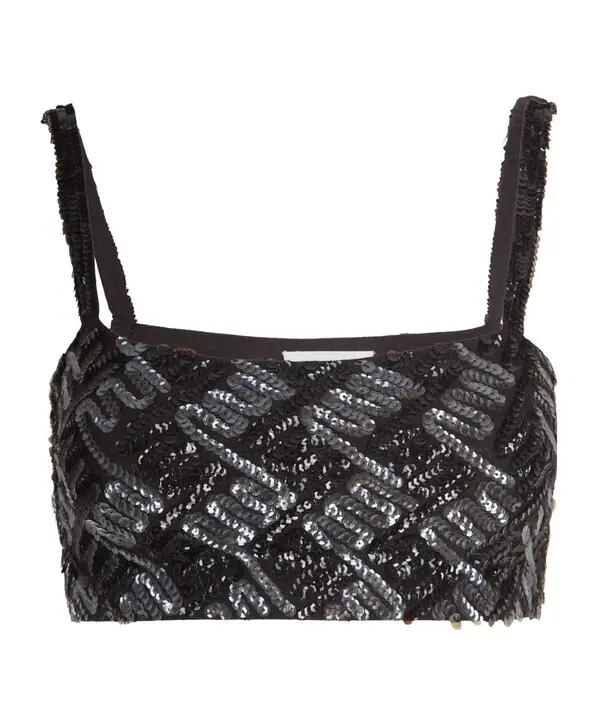 P.a.r.o.s.h Sequin Embellished Cropped Spaghetti Strap Top
