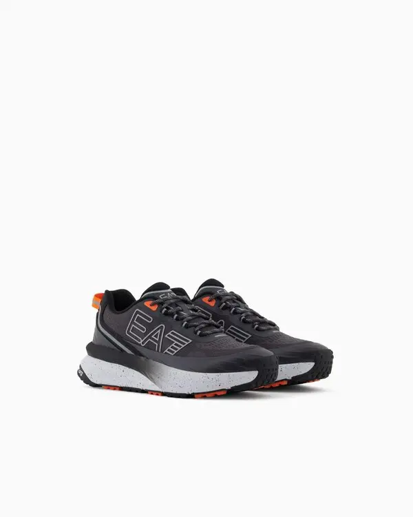 EA7 Logo Printed Lace-up Sneakers - Black