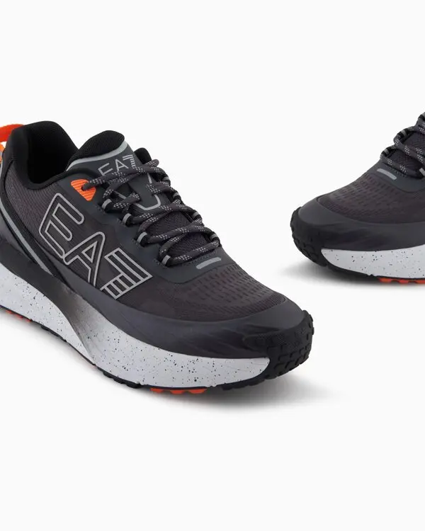 EA7 Logo Printed Lace-up Sneakers - Black