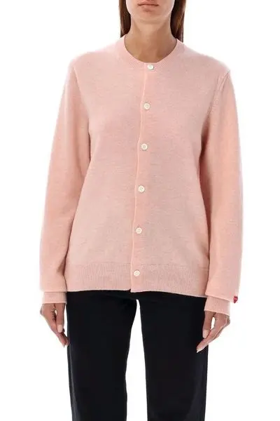 Comme Des Garçons Heart Patch Buttoned Cardigan - Pink