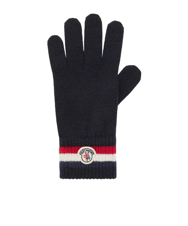 Moncler Logo Patch Knitted Gloves - Navy Blue
