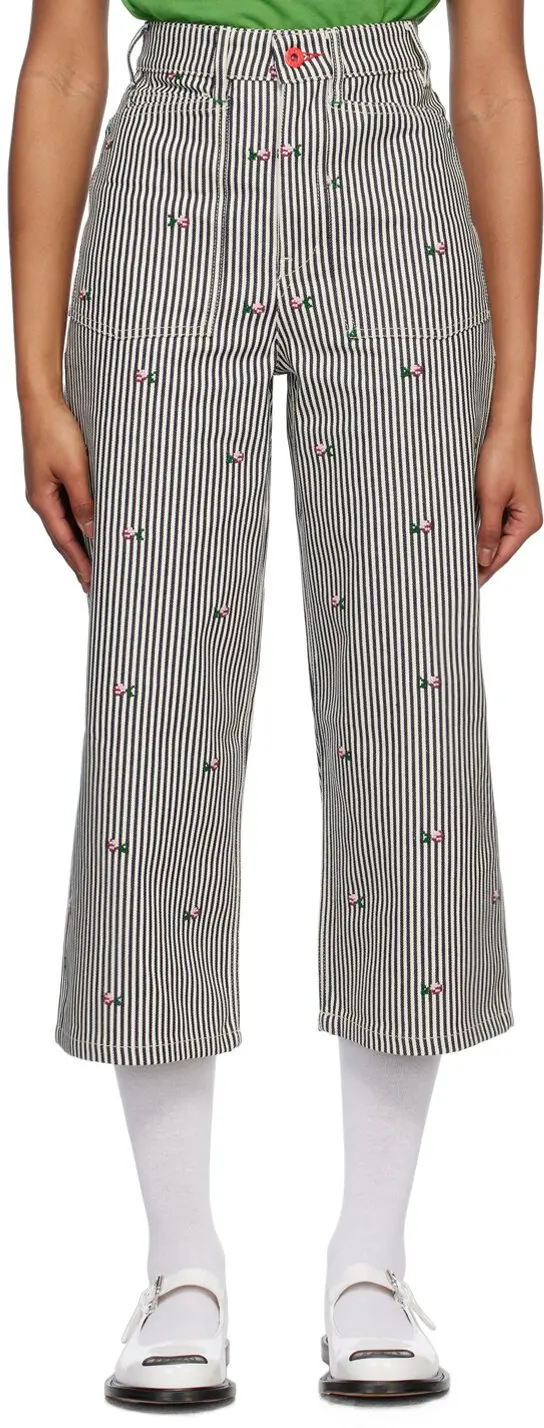 Kenzo Striped Wide-leg Jeans - Gray