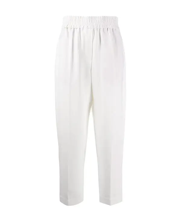 Brunello Cucinelli Cropped Tapered-leg Trousers - White