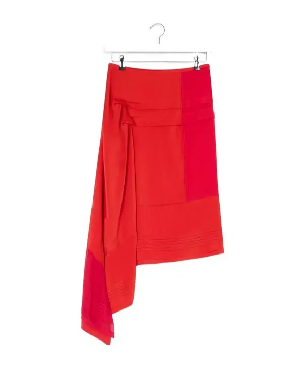 LEMAIRE Pleated Asymmetric Midi Skirt - Scarlet