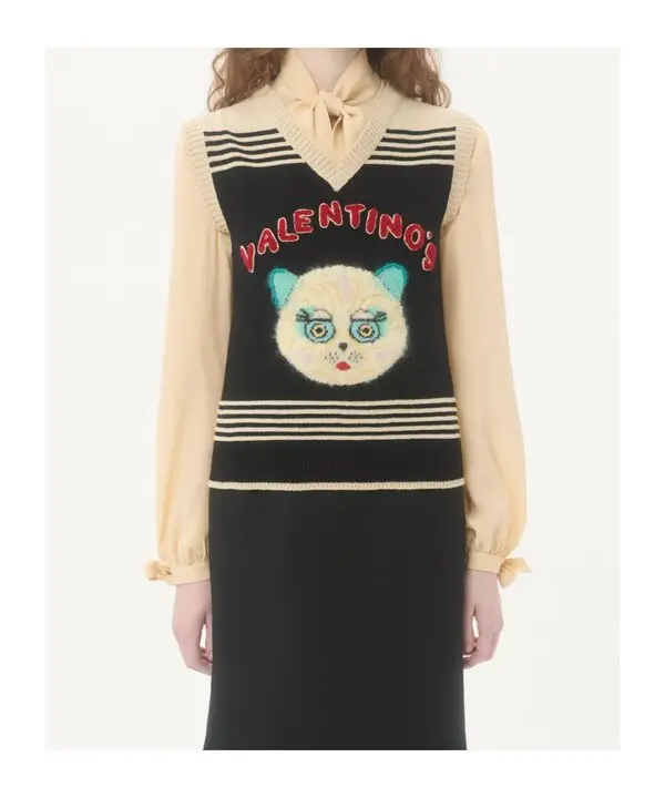 Valentino Garavani Le Chat De La Maison" Embroidered V-neck Gilet