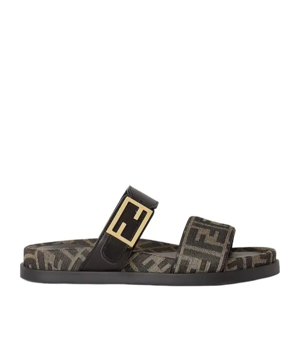Fendi Ff Motif Slides - Black