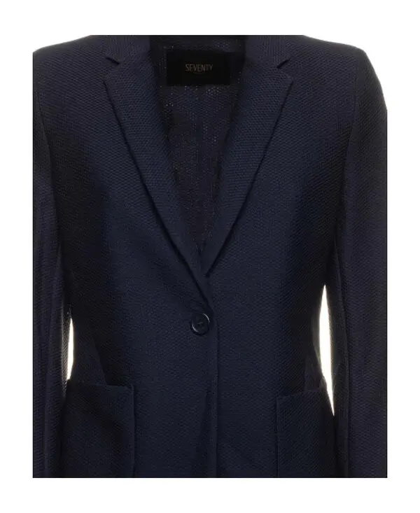 Seventy Dark Blue Textured Single-breasted Blazer - Black