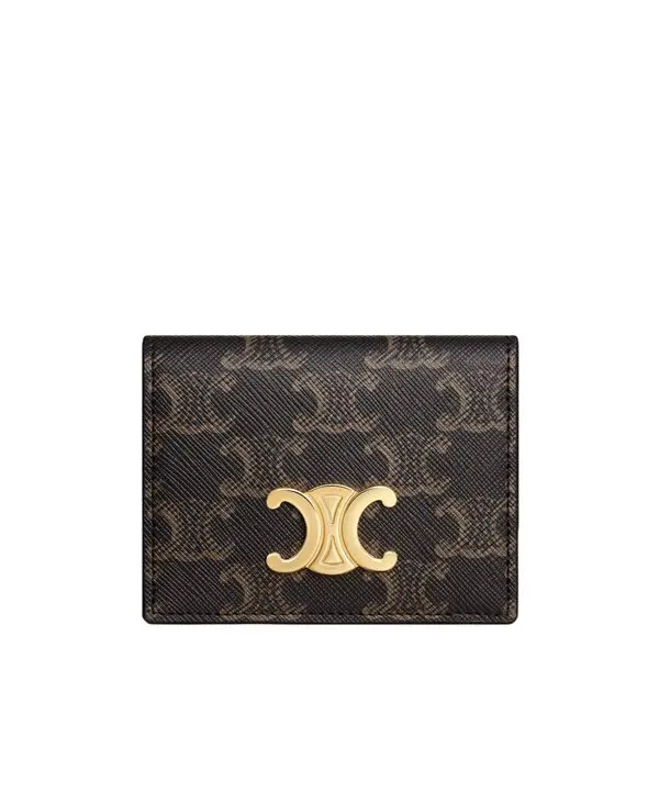 Celine Bi-fold Card Holder Triomphe In Triomphe Canvas - Black