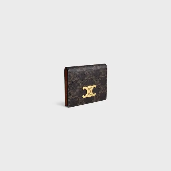 Celine Bi-fold Card Holder Triomphe In Triomphe Canvas - Black