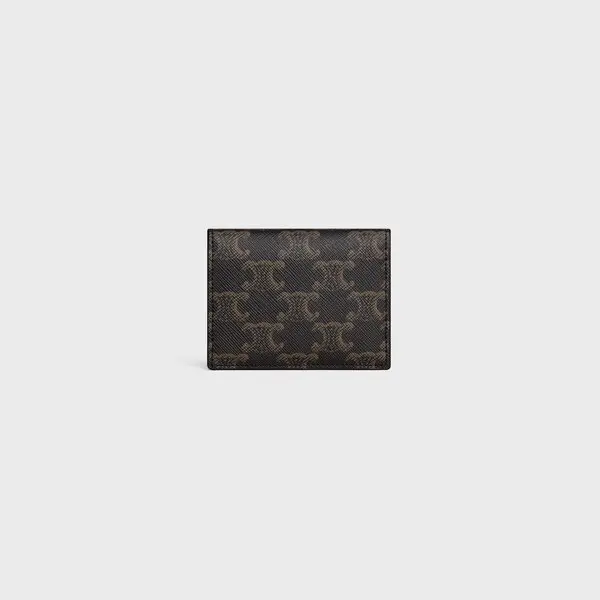 Celine Bi-fold Card Holder Triomphe In Triomphe Canvas - Black