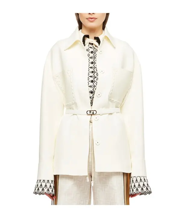 Fendi Belted Button-down Jacket - White