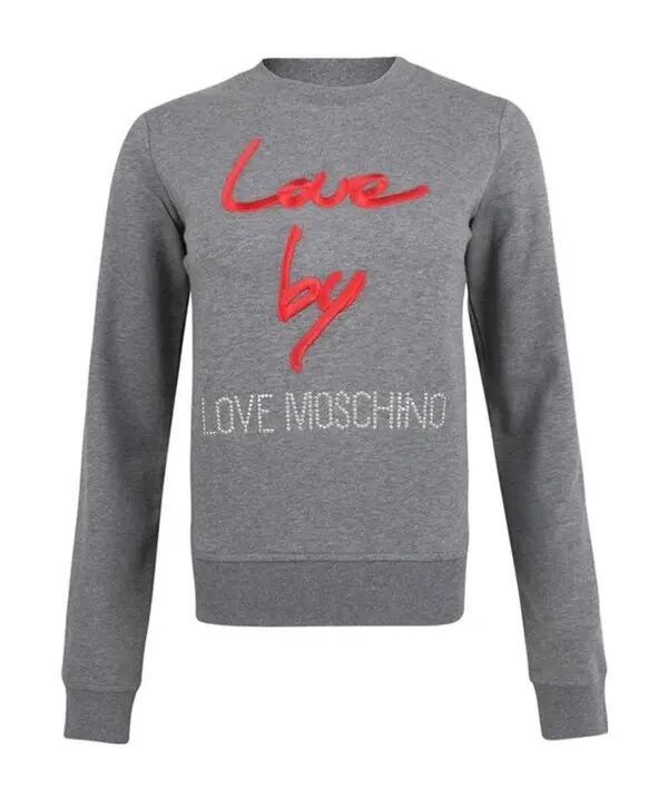 Moschino Love By" Letter Print Crew Neck Sweater - Gray