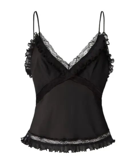 Pinko Lace Inset V-neck Ruffle Tank Top - Black