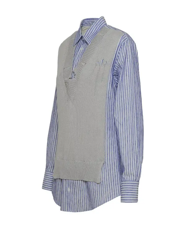 MAISON MARGIELA V-neck Distressed Knit Spliced Shirt
