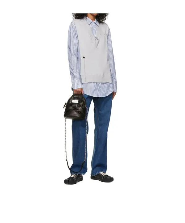 MAISON MARGIELA V-neck Distressed Knit Spliced Shirt