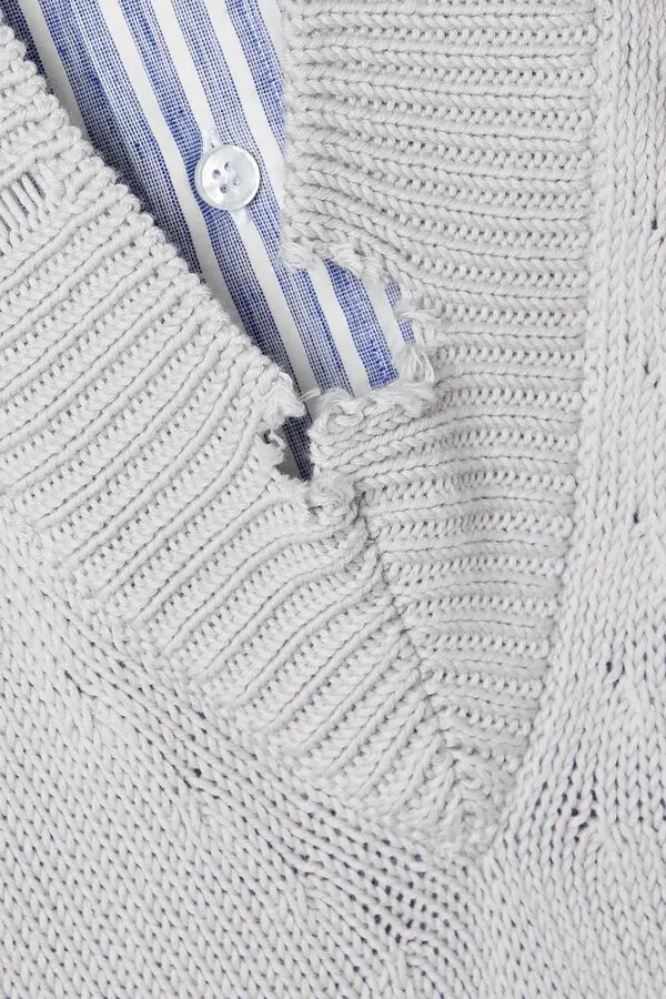 MAISON MARGIELA V-neck Distressed Knit Spliced Shirt