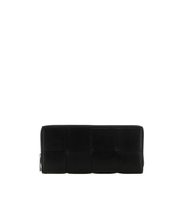 Bottega Veneta Intrecciato Zip Around Wallet - Black