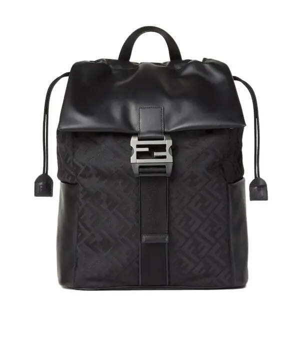 Fendi Flux Ff Motif Drawstring Backpack - Black