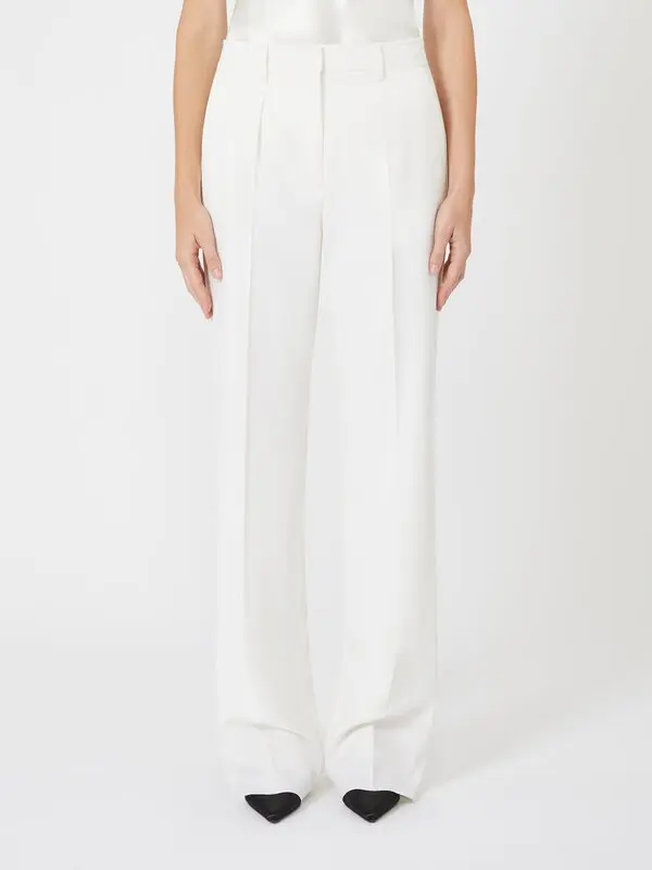Max Mara Straight Gabardine Wool Trousers - White