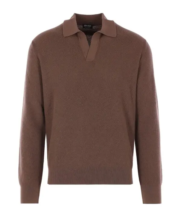 Zegna Long Sleeve Knitted Jumper With Open Collar