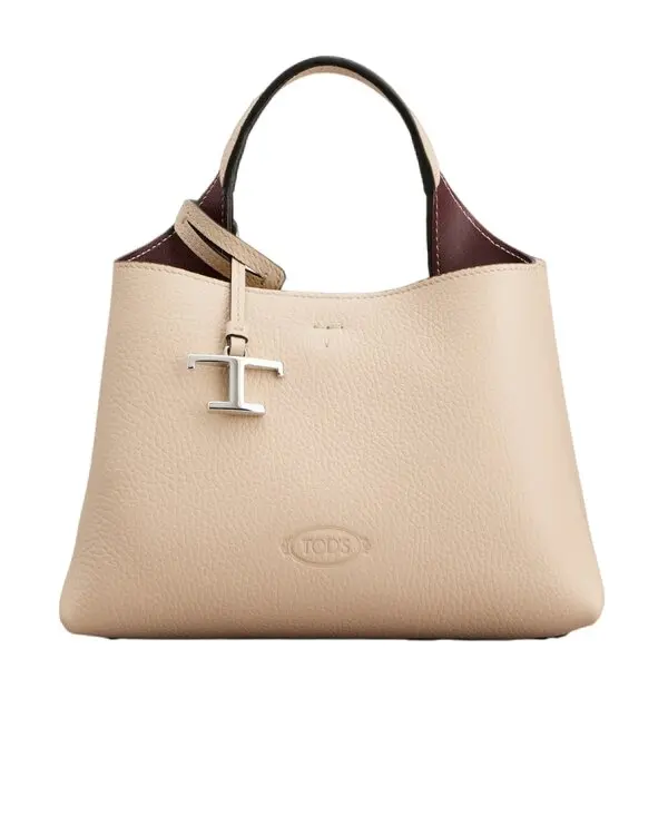 TOD'S Logo Pendant Top Handle Bag - Nude