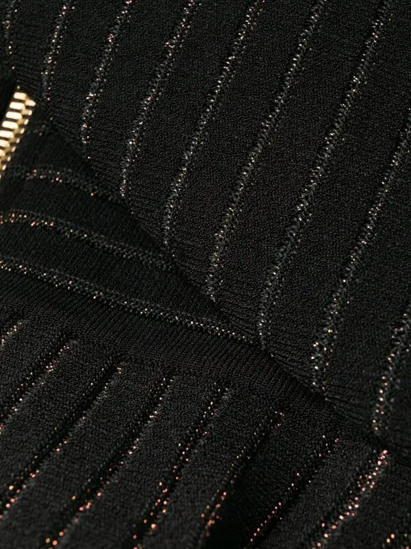 Balmain V-neck Ribbed Knit Mini Dress