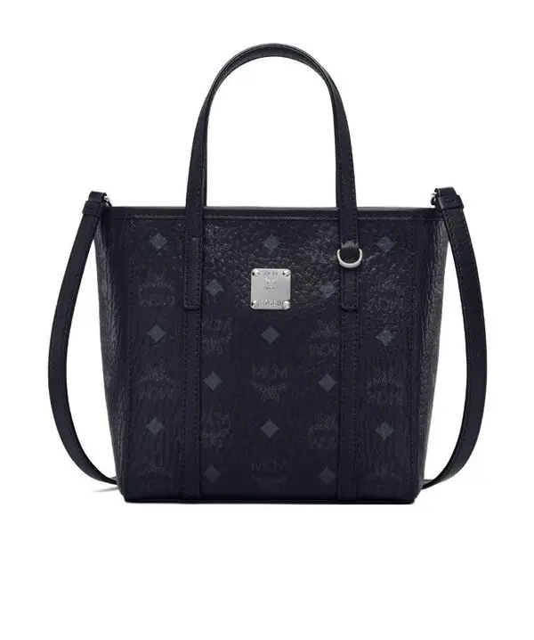 Mcm Logo Plaque Small Tote Bag - Black
