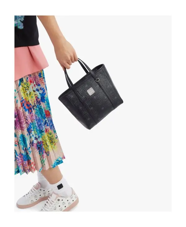 Mcm Logo Plaque Small Tote Bag - Black