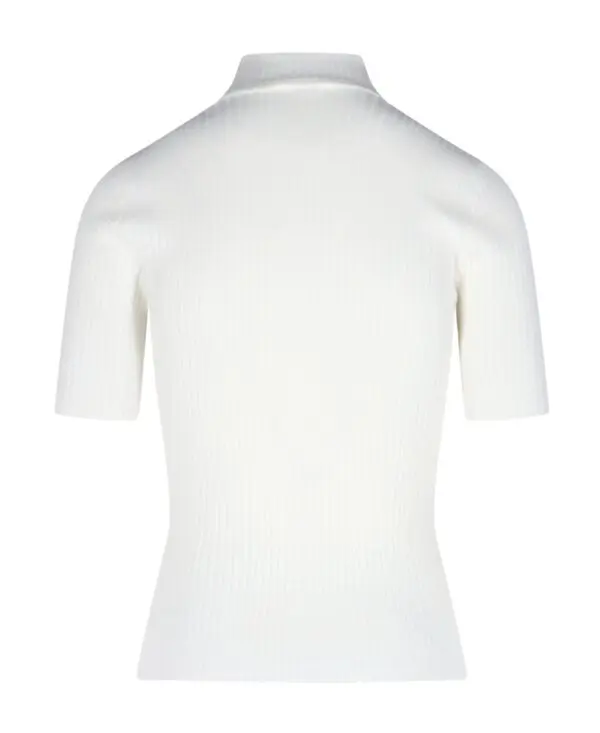 COURREGES Courrèges Ribbed Knit Funnel Neck Short-sleeved Jumper - White