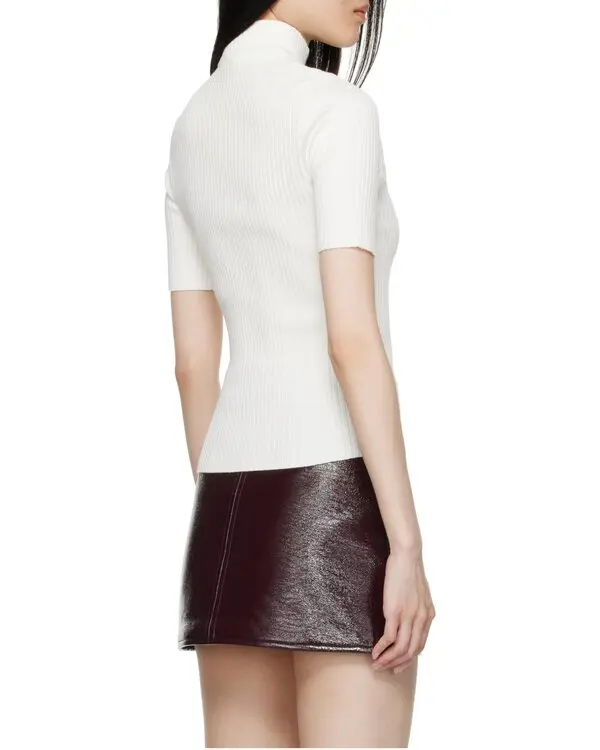 COURREGES Courrèges Ribbed Knit Funnel Neck Short-sleeved Jumper - White
