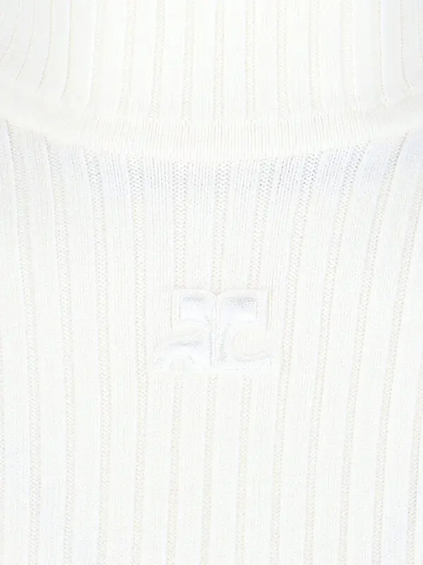COURREGES Courrèges Ribbed Knit Funnel Neck Short-sleeved Jumper - White