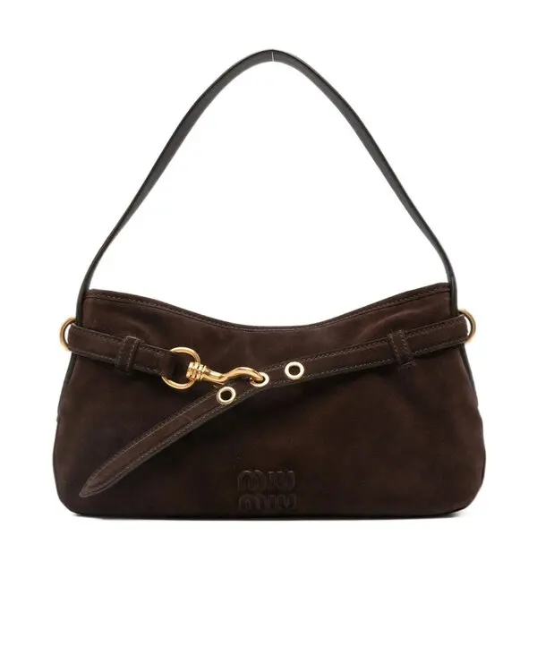 Miu Miu Hook-fastening Suede Shoulder Bag - Black