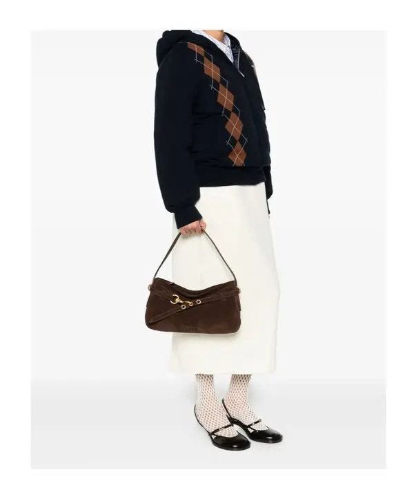 Miu Miu Hook-fastening Suede Shoulder Bag - Black