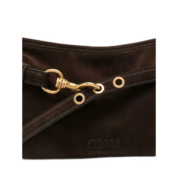 Miu Miu Hook-fastening Suede Shoulder Bag - Black