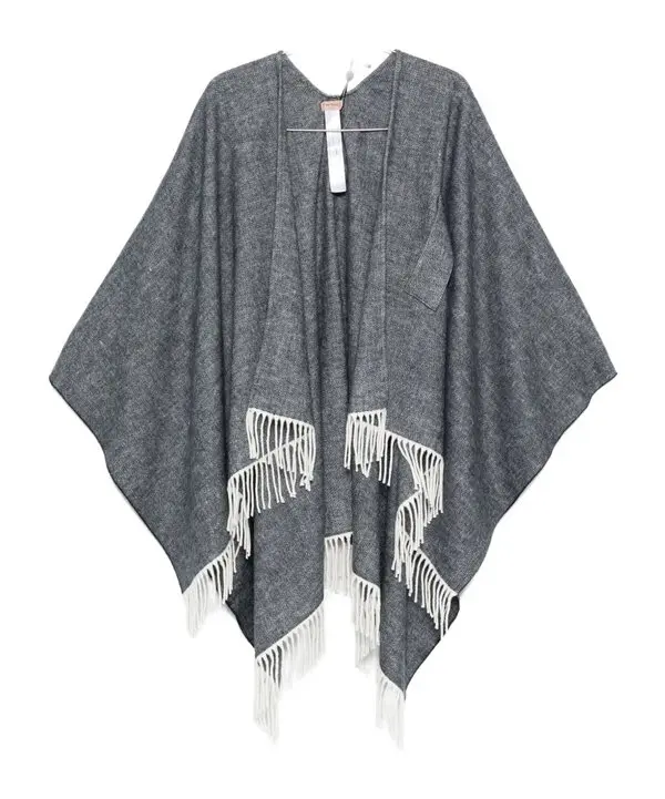 TWINSET Fringed Edge Poncho - Gray
